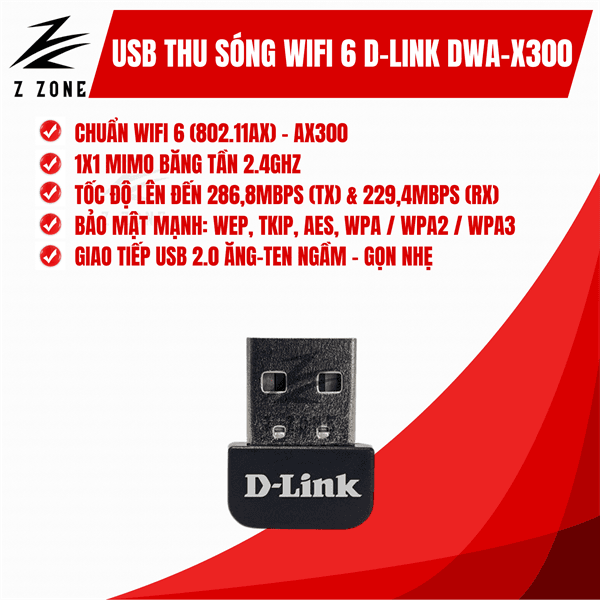 USB Thu Sóng WiFi D-Link DWA-X300 WiFi 6 AX300, Tốc Độ Cao Cho Máy Tính ...
